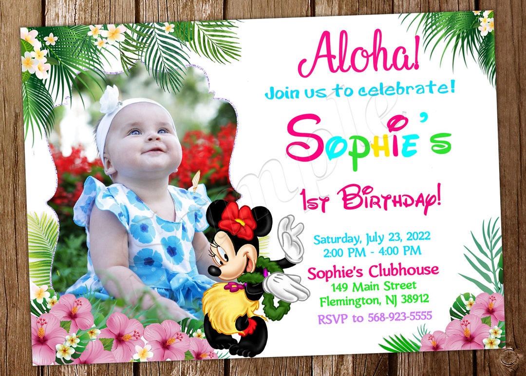 Minnie Mouse Luau Invitation Minnie Mouse Invitation Minnie Mouse Luau ...
