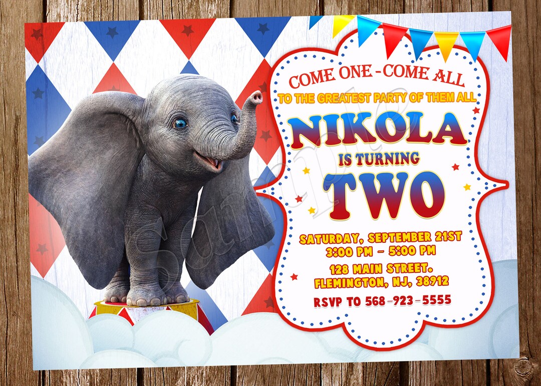 Dumbo Invitation Dumbo Circus Invitation Baby Dumbo Birthday Dumbo ...