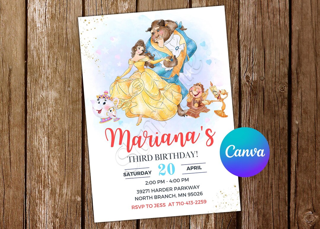 Beauty and the Beast Invitation Princess Belle Birthday Invitation ...