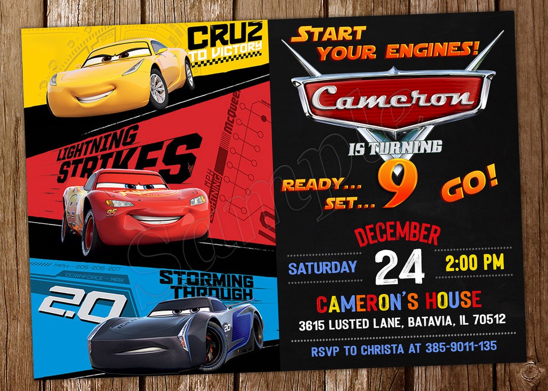 Cars Invitation Cars Birthday Invitation Cars Party Mcqueen Invitation ...