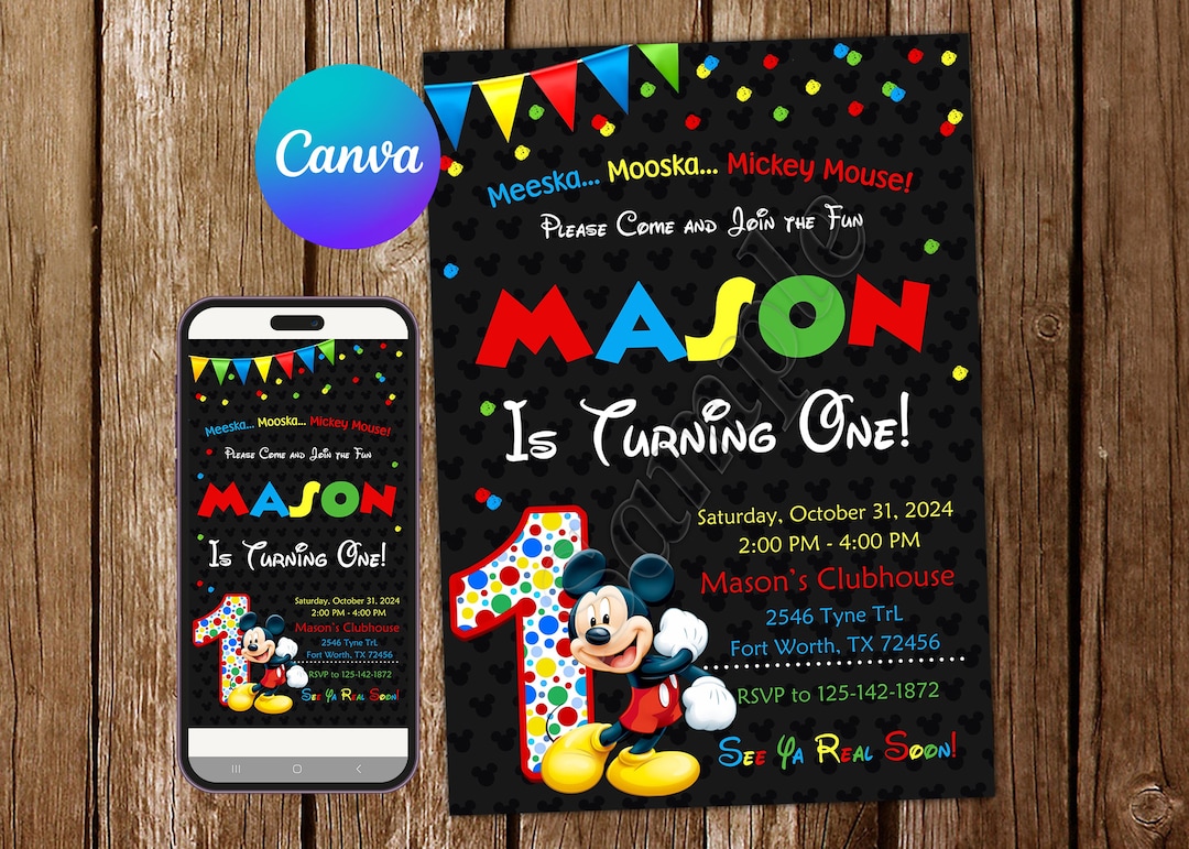 Mickey Mouse Invitation Mickey Mouse Birthday Invitation Mickey Mouse ...