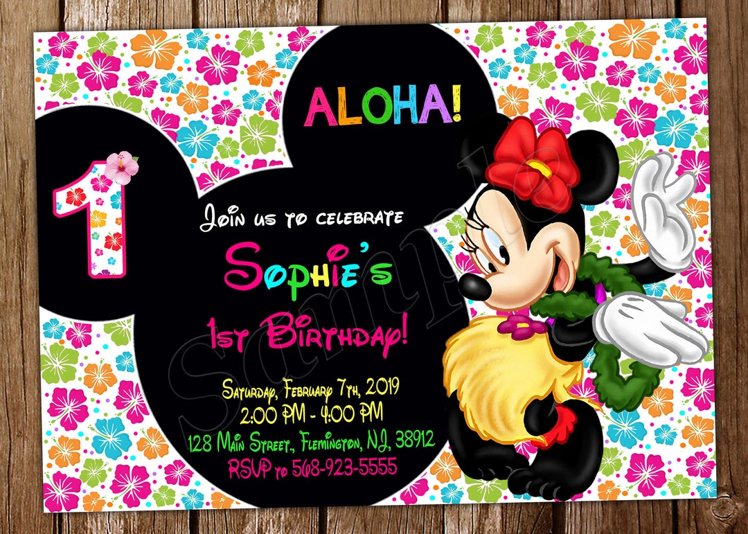 Minnie Mouse Luau Invitation Minnie Mouse Invitation Minnie Mouse Luau ...