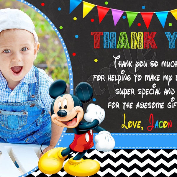 Mickey Mouse Thank You Cards - Etsy