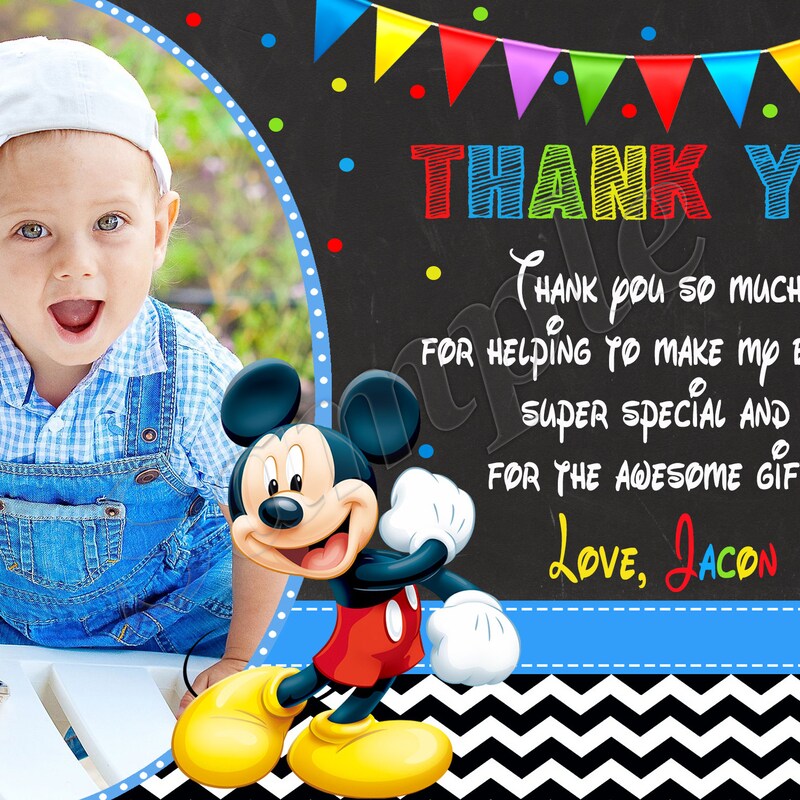 Mickey Mouse Thank You Cards - Etsy