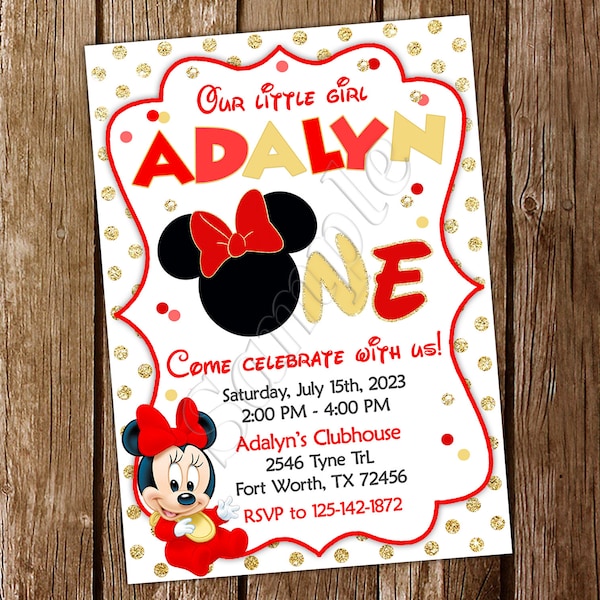 Baby Minnie Mouse First Birthday Invitation Baby Minnie Mouse ...