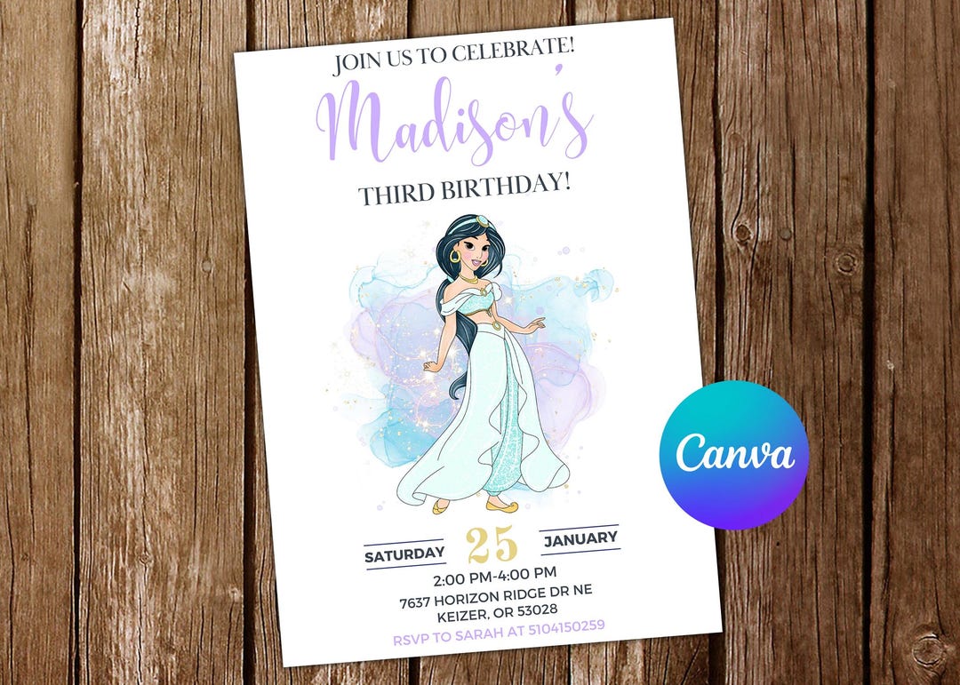 Jasmine Invitation Princess Jasmine Birthday Invitation Jasmine Party ...
