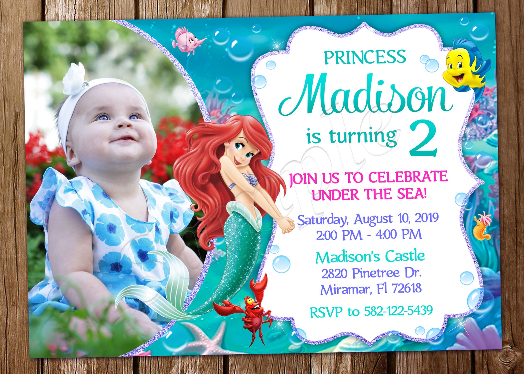 Invitación de La Sirenita Invitación de Ariel Cumpleaños de La Sirenita ...
