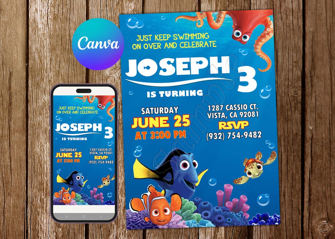 Finding Nemo Invitation Finding Dory Birthday Invitation Finding Nemo ...