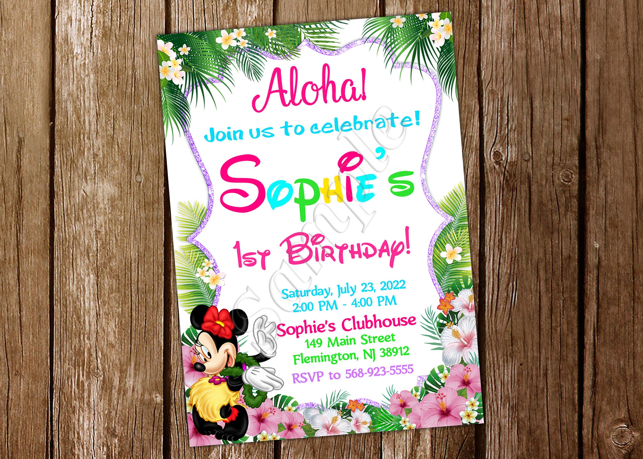 Minnie Mouse Luau Invitation Minnie Mouse Invitation Minnie Mouse Luau ...