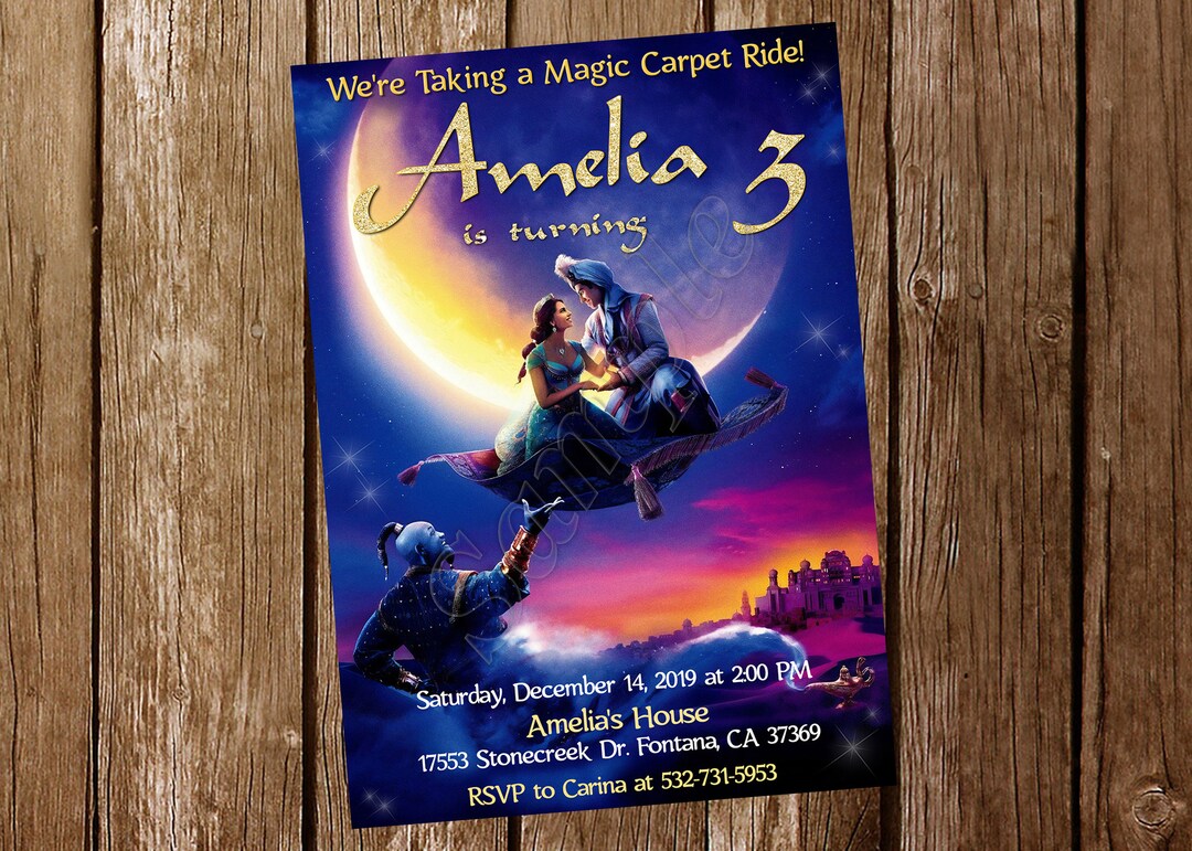 Aladdin Invitation Princess Jasmine Invitation Aladdin Birthday Jasmine ...