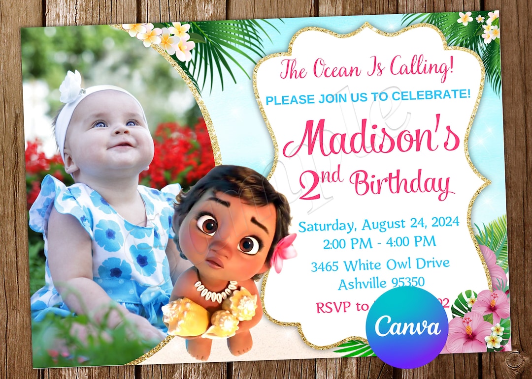 Baby Moana Invitation Moana Birthday Invitation Moana Party Moana ...
