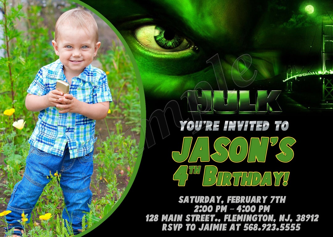 Hulk Invitation With Photo, Editable Canva Template, Green Superhero ...