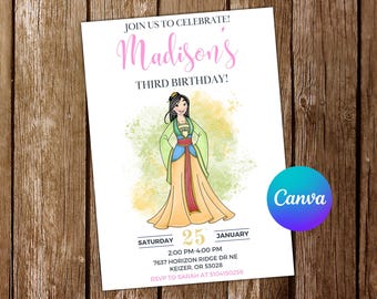Mulan Invitation Mulan Birthday Invitation Mulan Party Mulan Invite ...