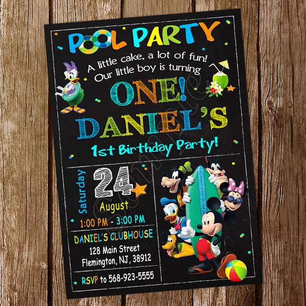 Mickey Mouse Pool Party Invitation - Etsy