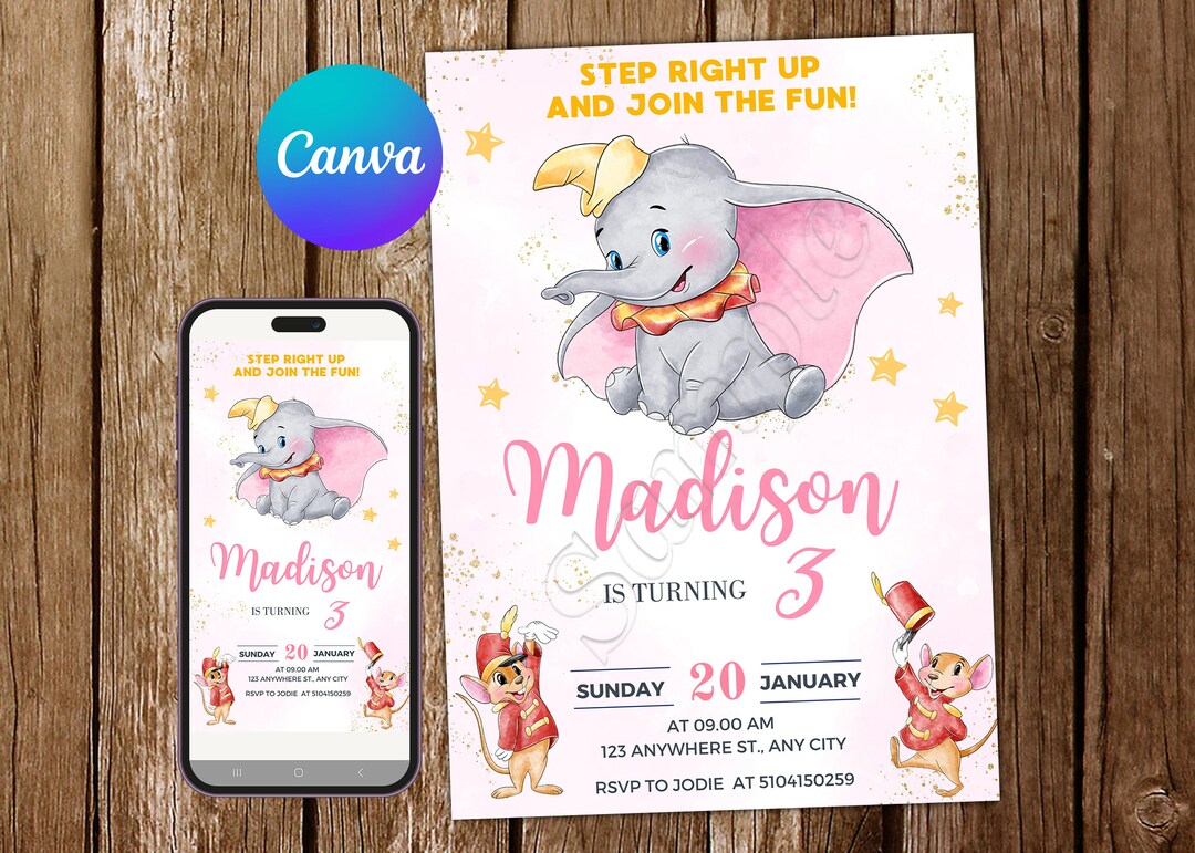 Dumbo Invitation Dumbo Birthday Invitation Dumbo Party Dumbo Invites ...
