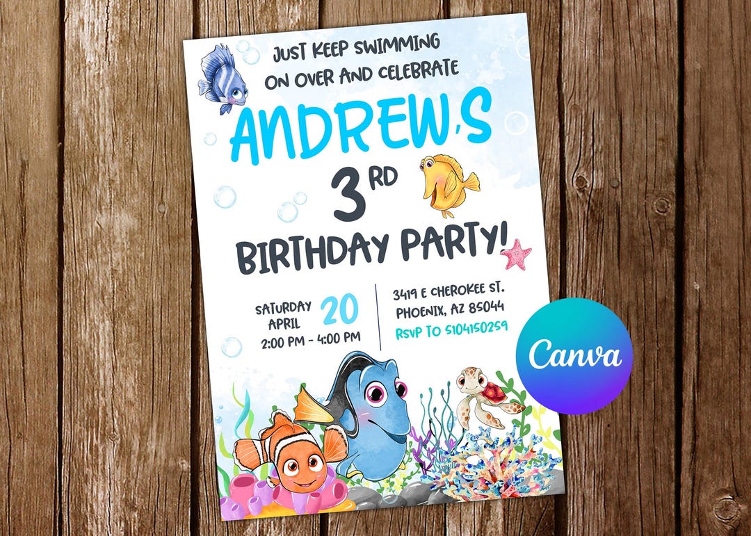 Nemo Invitation, Editable Canva Template, Finding Dory 3rd Birthday ...