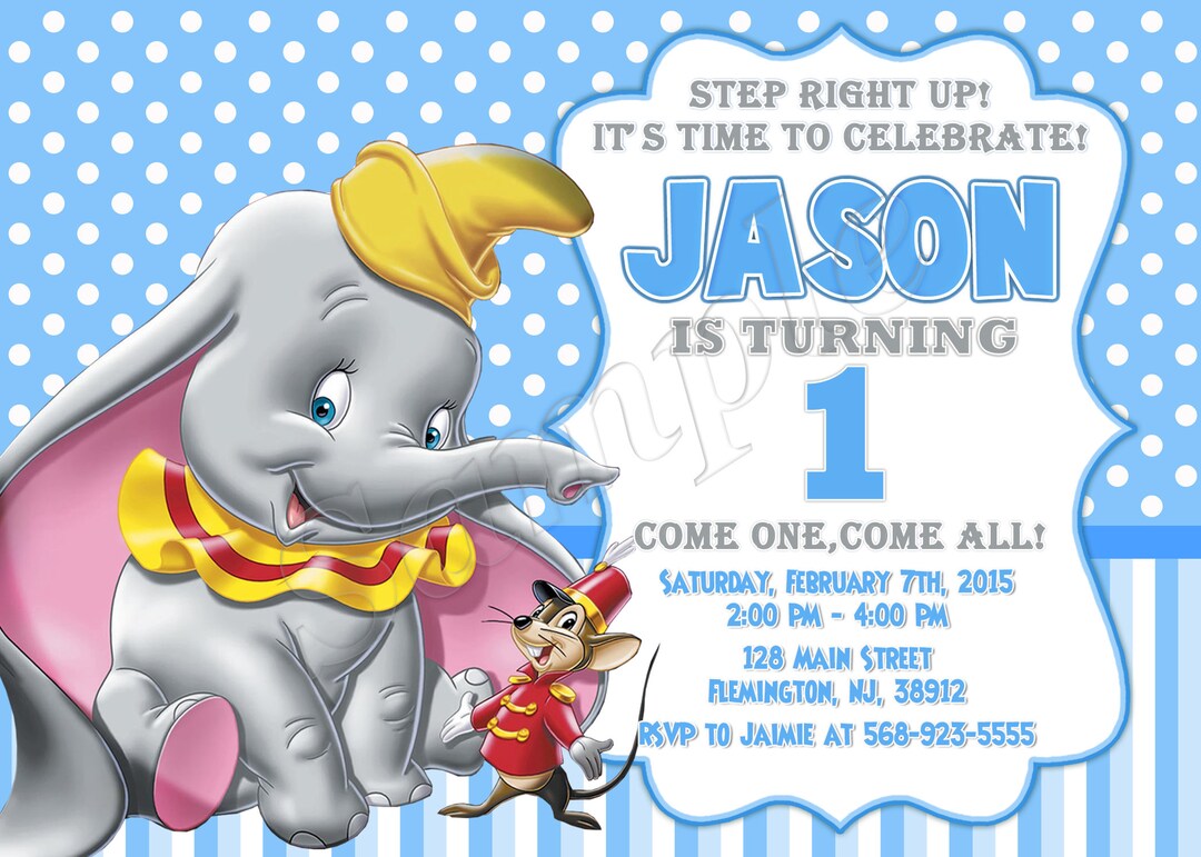 Dumbo Invitation Dumbo Circus Invitation Baby Dumbo Birthday Dumbo ...