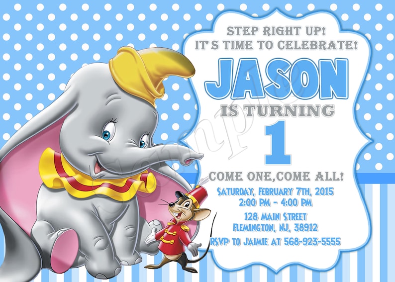Dumbo Invitation Dumbo Circus Invitation Baby Dumbo Birthday Dumbo ...