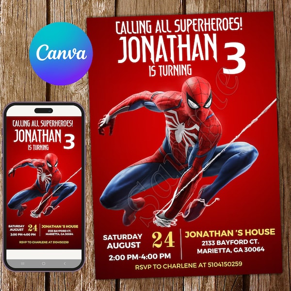 Spiderman Invitation - Etsy