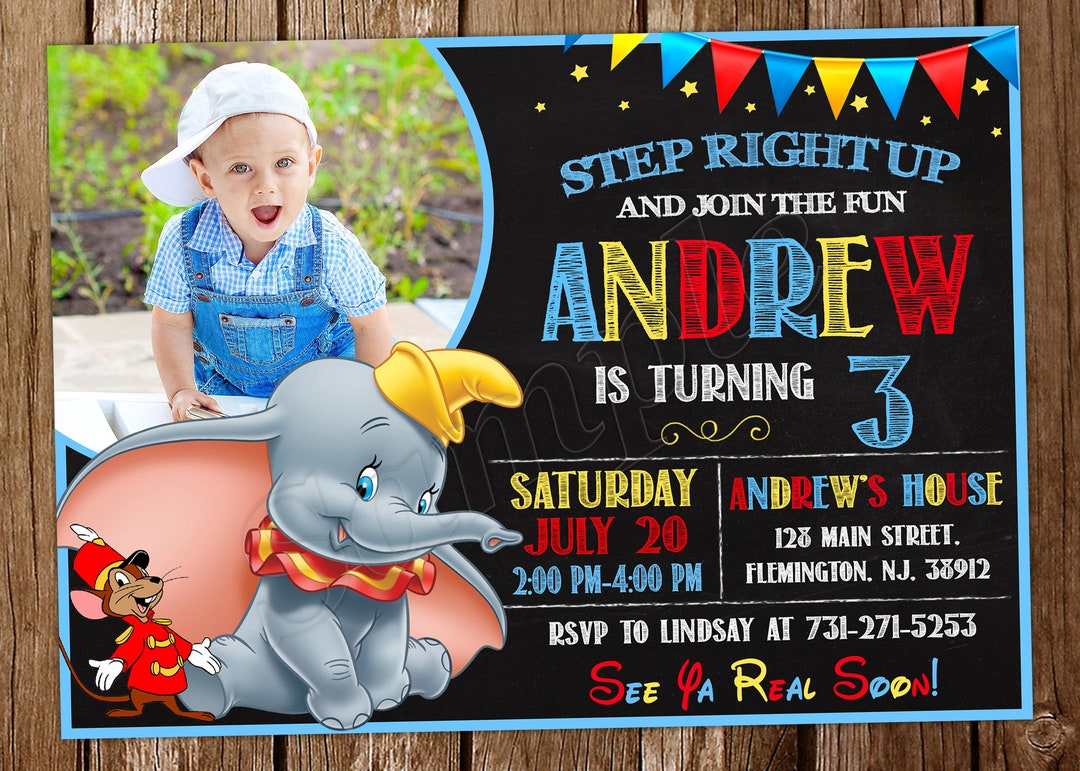 Dumbo Invitation Dumbo Circus Invitation Baby Dumbo Birthday Dumbo ...