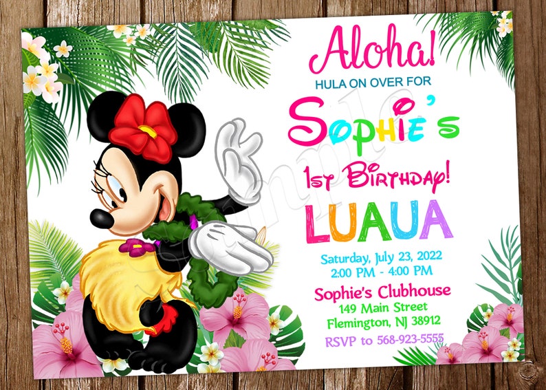 Minnie Mouse Luau Invitation Minnie Mouse Invitation Minnie Mouse Luau ...