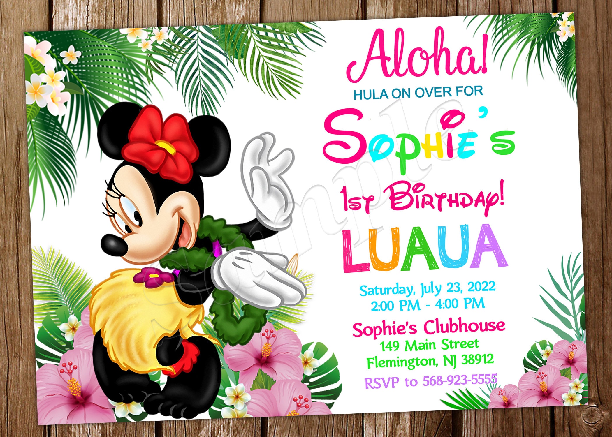Minnie Mouse Luau Invitation Minnie Mouse Invitation Minnie Mouse Luau ...