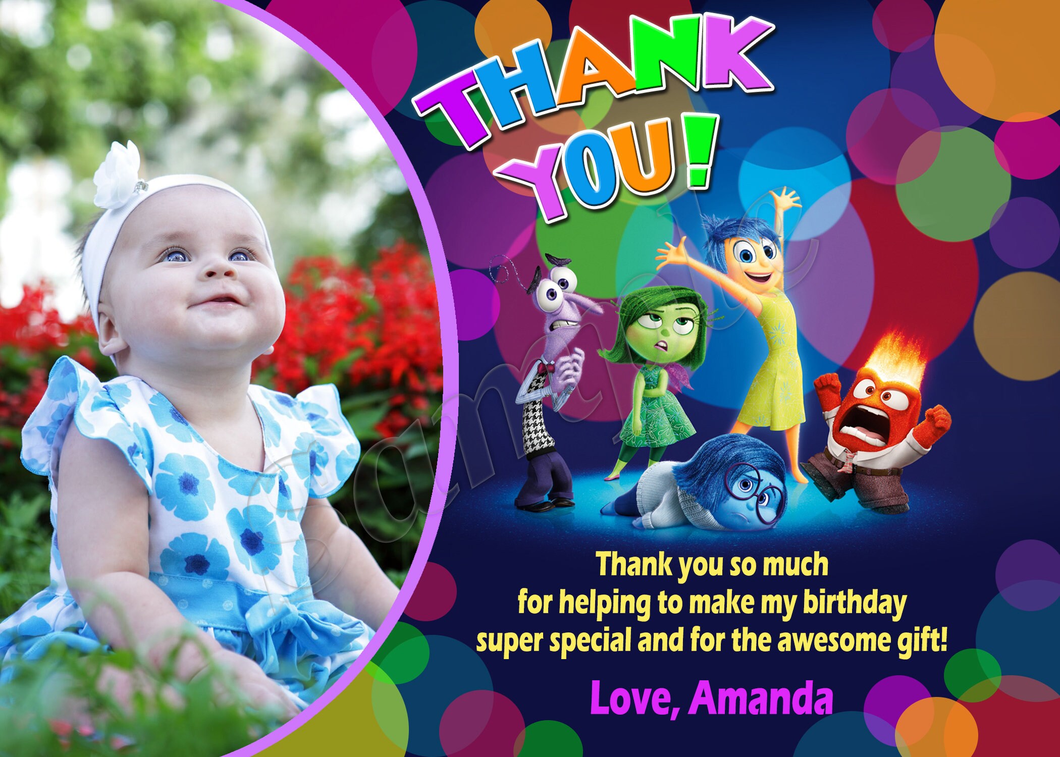 Inside Out Thank You Card Inside Out Invitation Inside Out Birthday ...