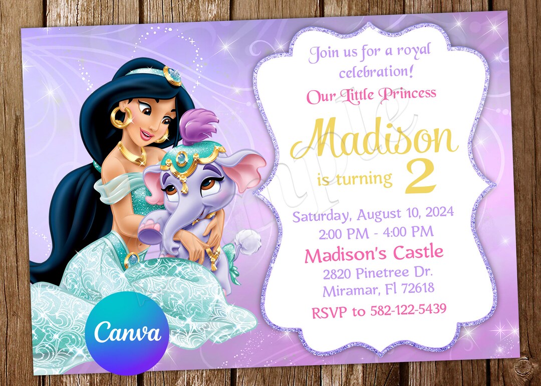 Jasmine Invitation Princess Jasmine Birthday Invitation Jasmine Party ...