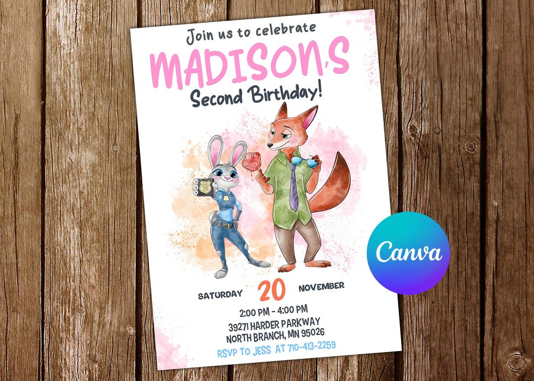 Zootopia Invitation Zootopia Birthday Invitation Zootopia Party ...