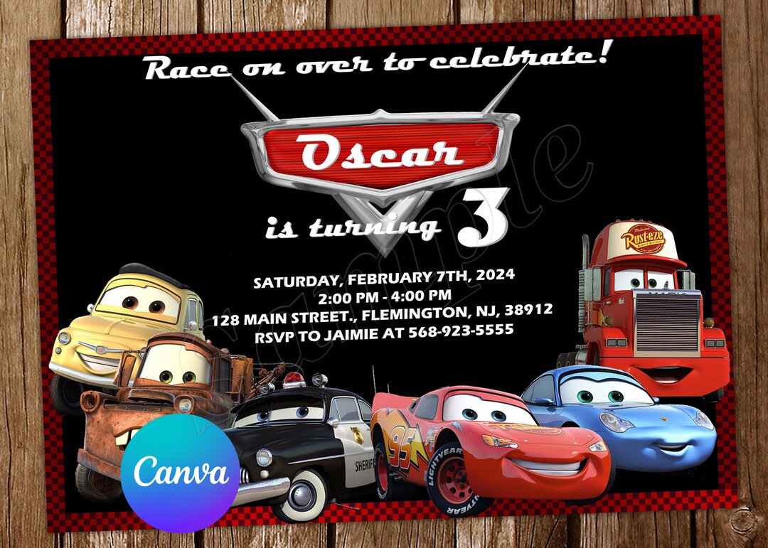 Invitación de Cars Invitación de cumpleaños de Cars Fiesta de Cars ...