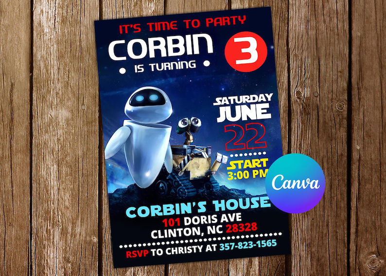 Wall E Invitation Wall E Birthday Invitation Wall E Party Wall E ...