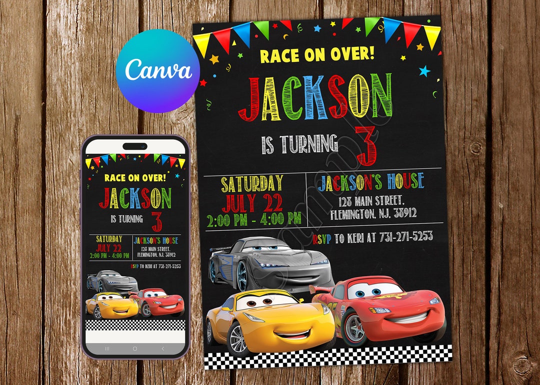 Cars Invitation Cars Birthday Invitation Cars Party Mcqueen Invites ...