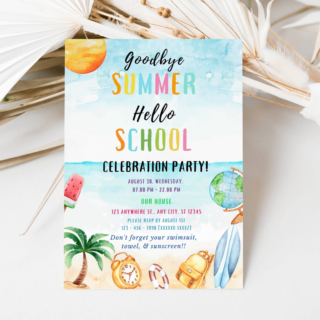 EDITABLE Back of School Party Invitation Hello School so Long Summer ...