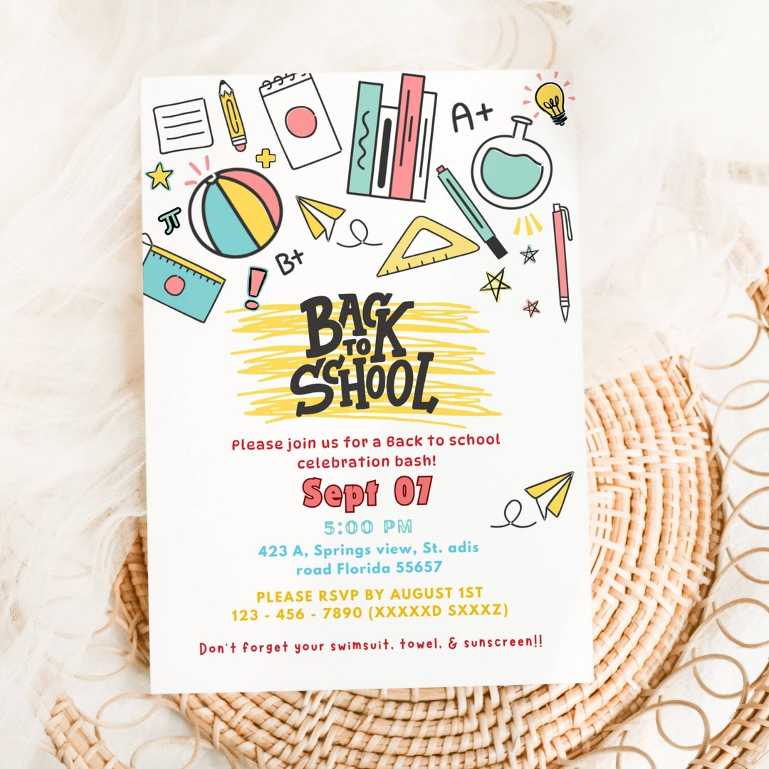 EDITABLE Back to School Party Invitation, Printableend of Summer Invite ...