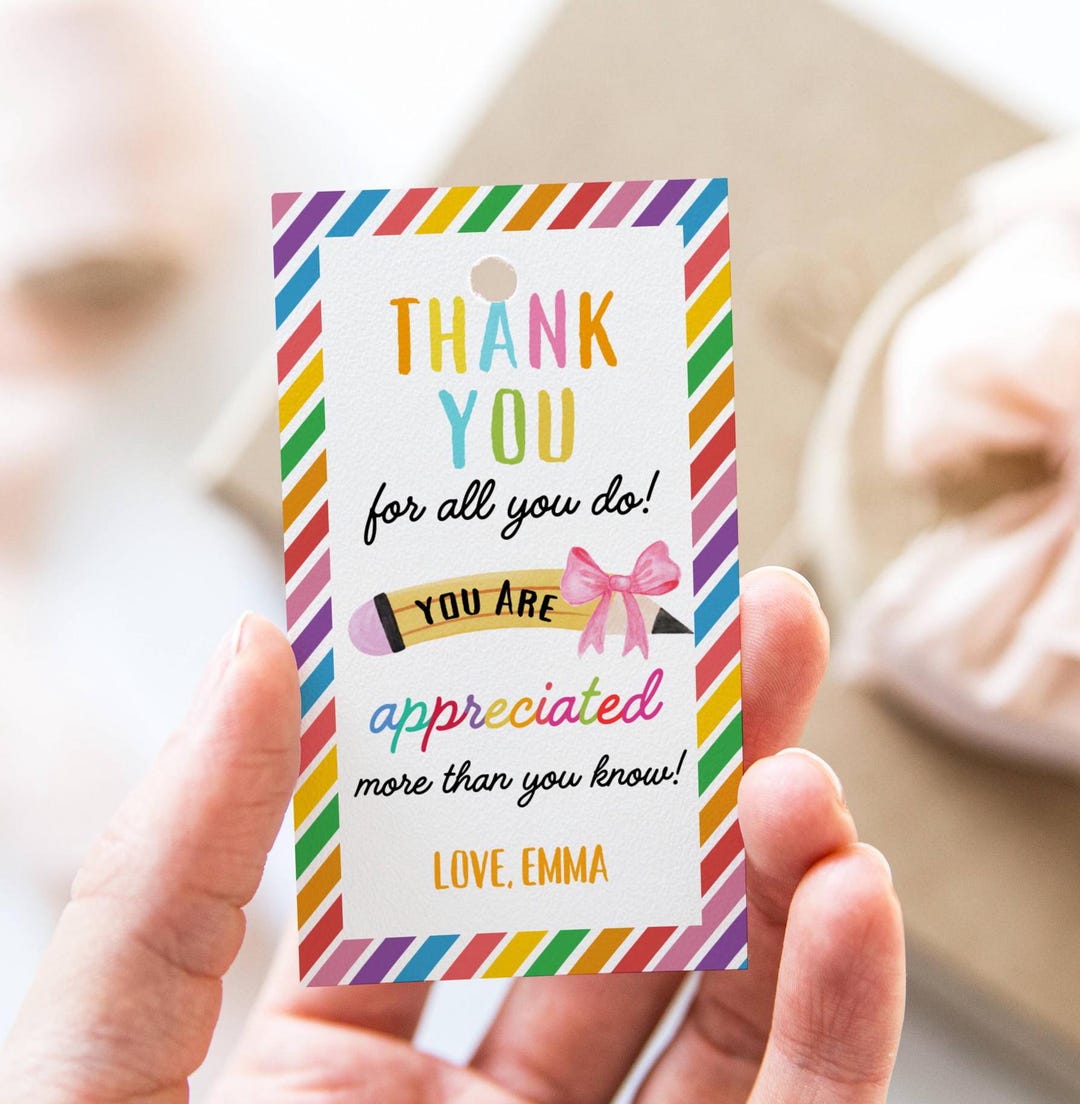 EDITABLE Teacher Appreciation Week Gift Tags Thank You Teacher Gift Tag School Party Favor ...