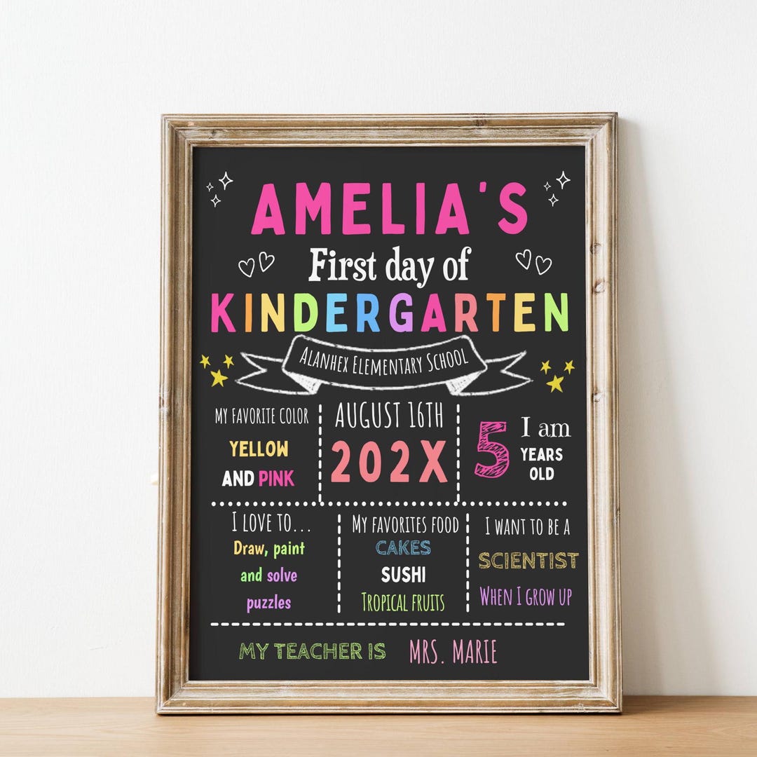 EDITABLE Colorful First Day of School Chalkboard Sign, Reusable First ...