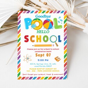 EDITABLE End of Summer Pool Party Invitation, Back to School Summer ...