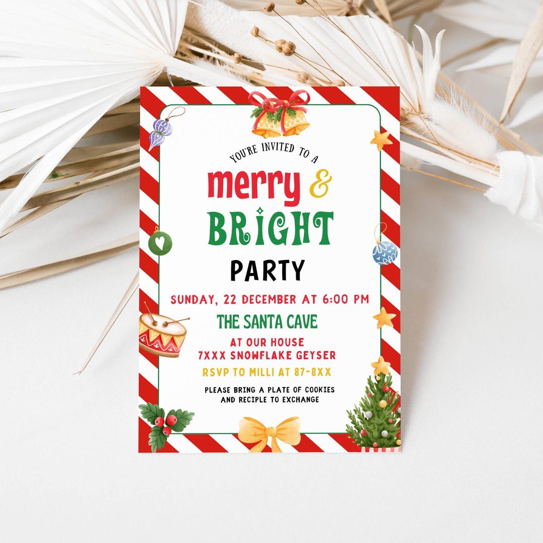 EDITABLE Merry and Bright Christmas Party Invitation, Merry and Bright ...