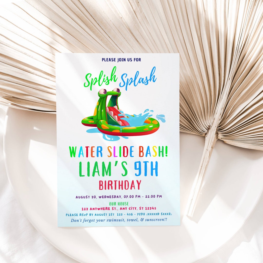 EDITABLE Waterslide Birthday Invitation Boy or Girl Splash Party Invite ...