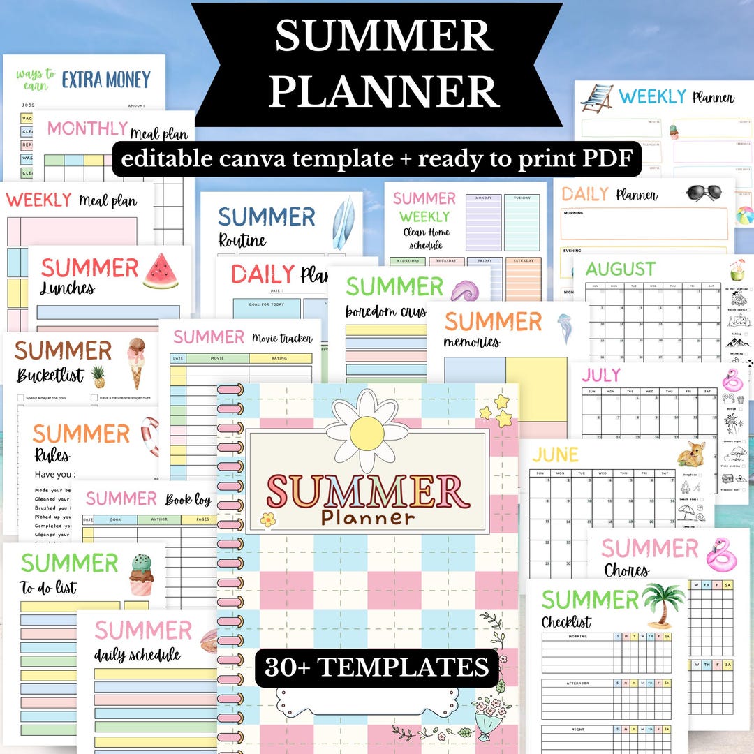 Editable SUMMER 2025 Planner Bundle, Summer Calendar, Printable Summer ...
