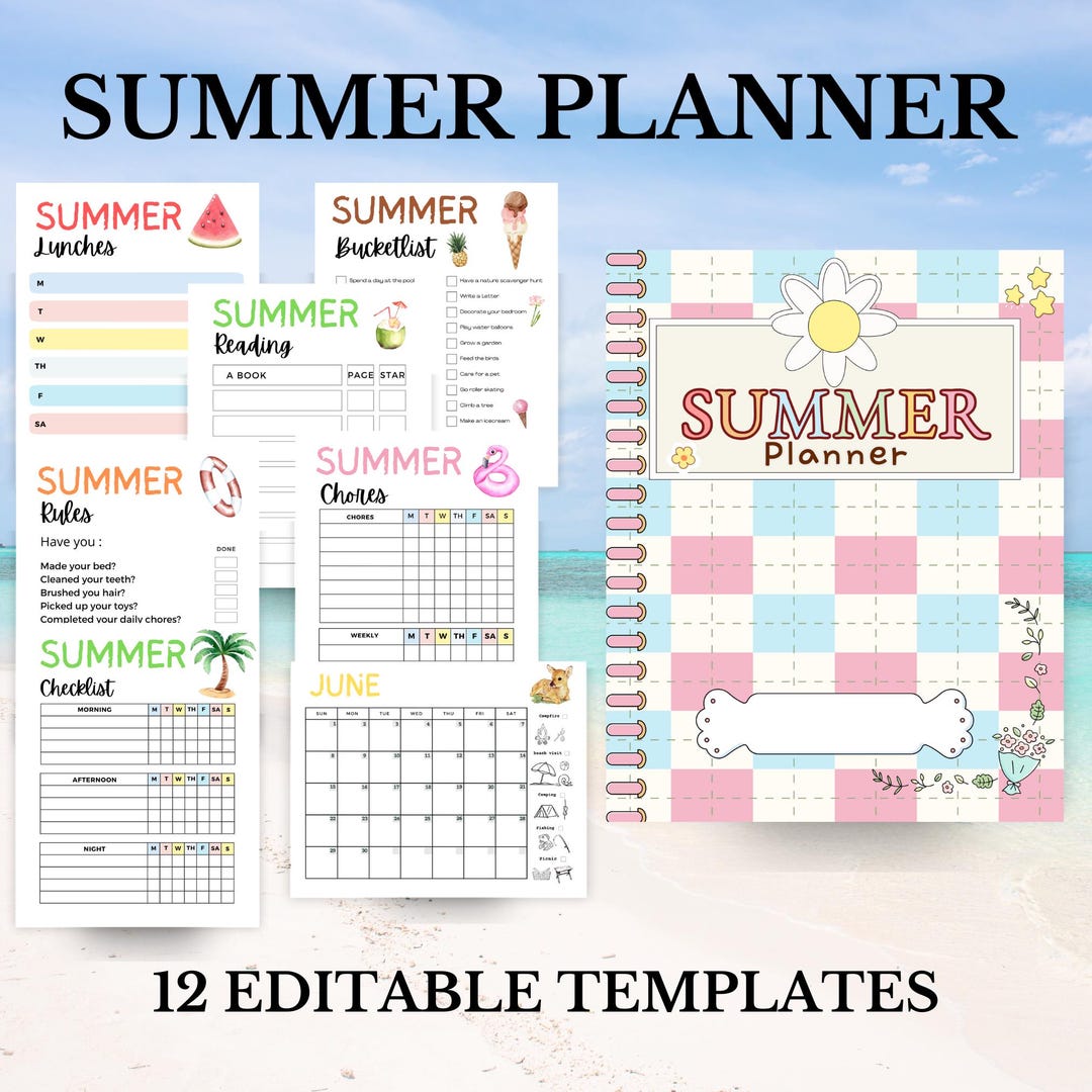 Printable SUMMER Planner 2025 Bundle, Editable Summer Calendar, Summer ...