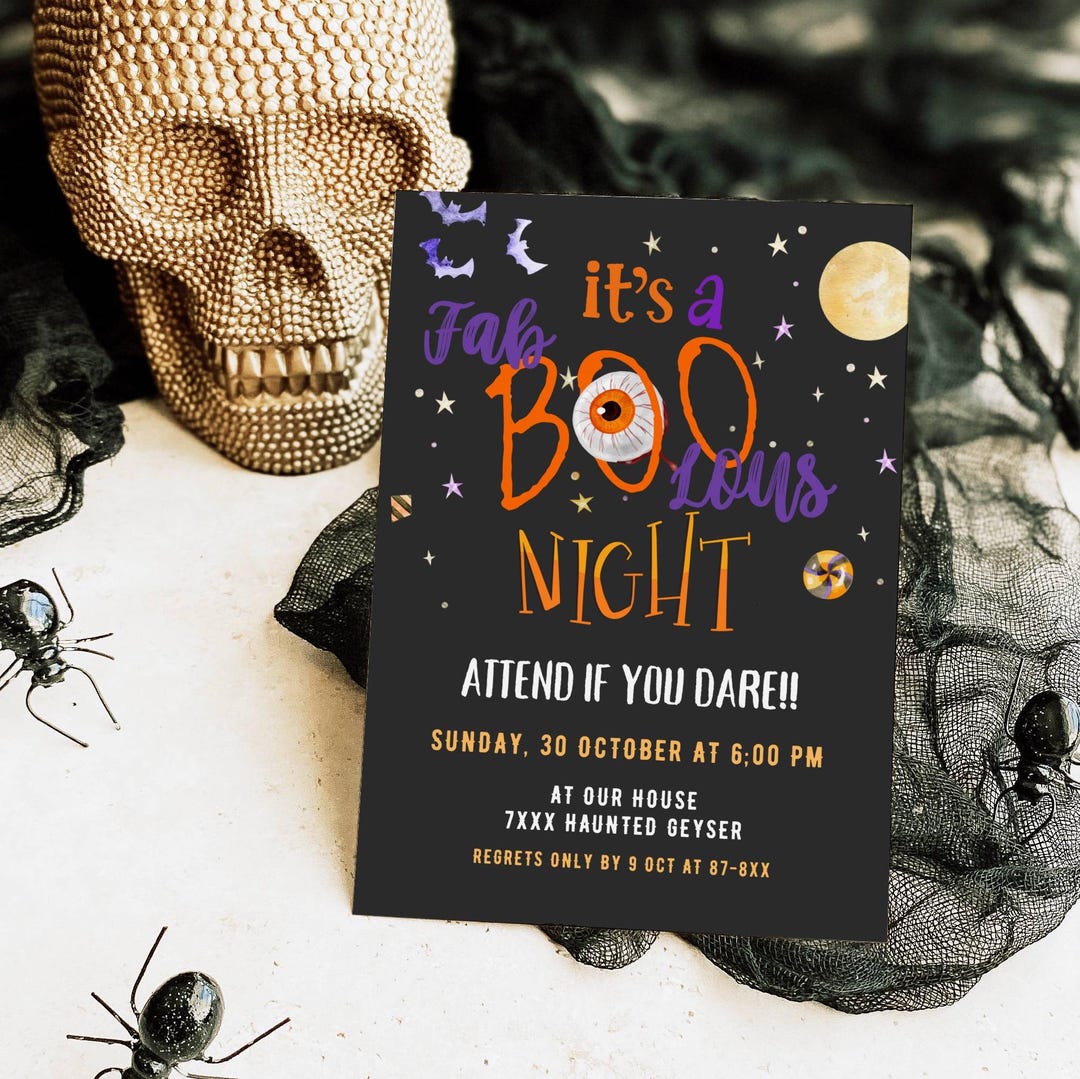 EDITABLE Halloween Invitation Template, Fab Boo Lous Halloween Party ...