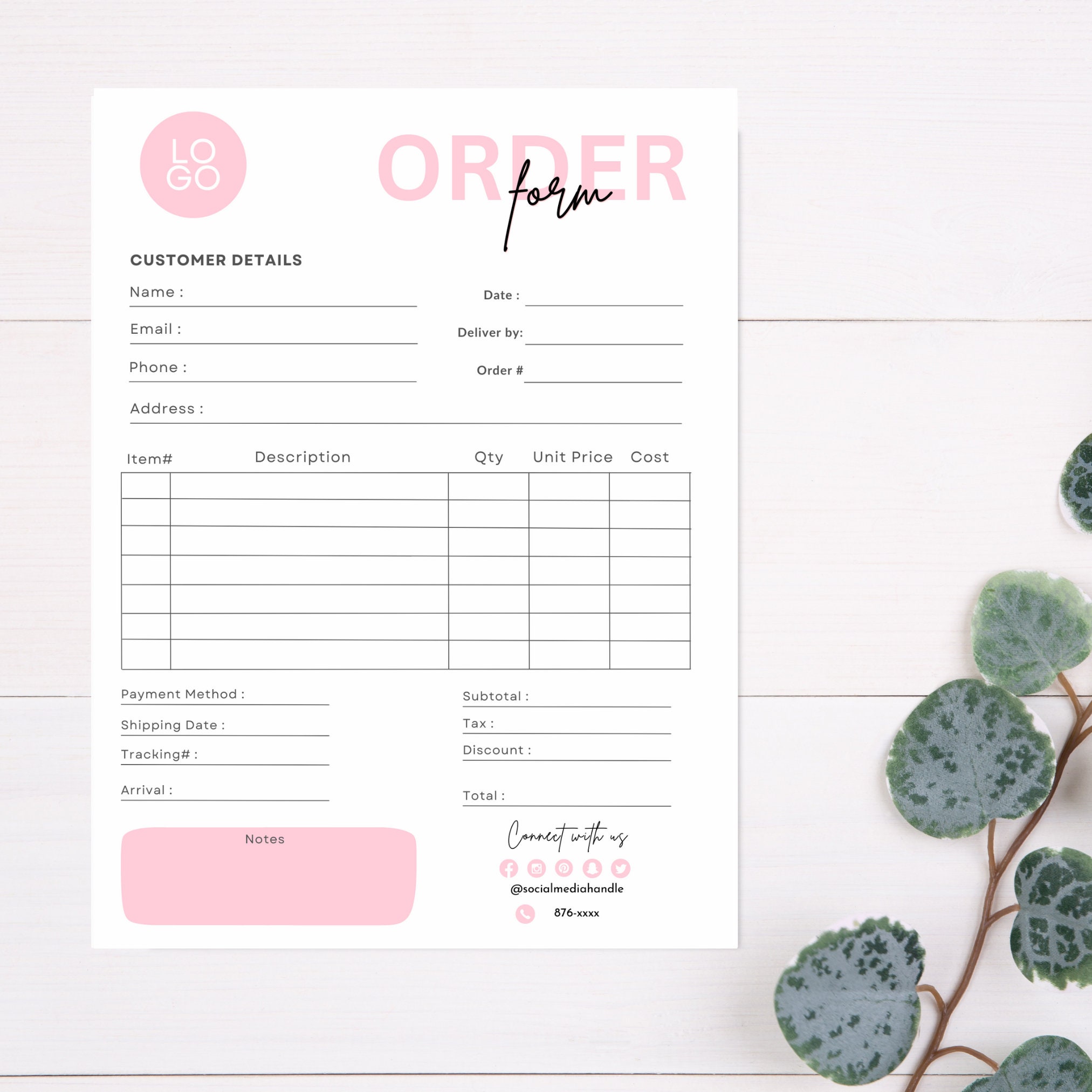 Custom Order Form Template Purchase Order Form Template - Etsy