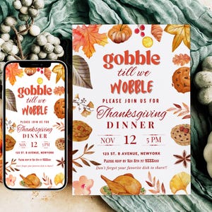 EDITABLE Gobble Till We Wobble Thanksgiving Invitation Template ...