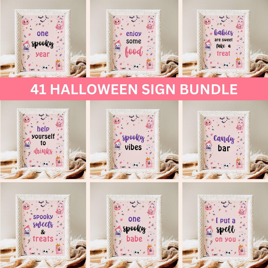 Halloween Baby Shower Signs Bundle, Birthday Printable Sign Template ...