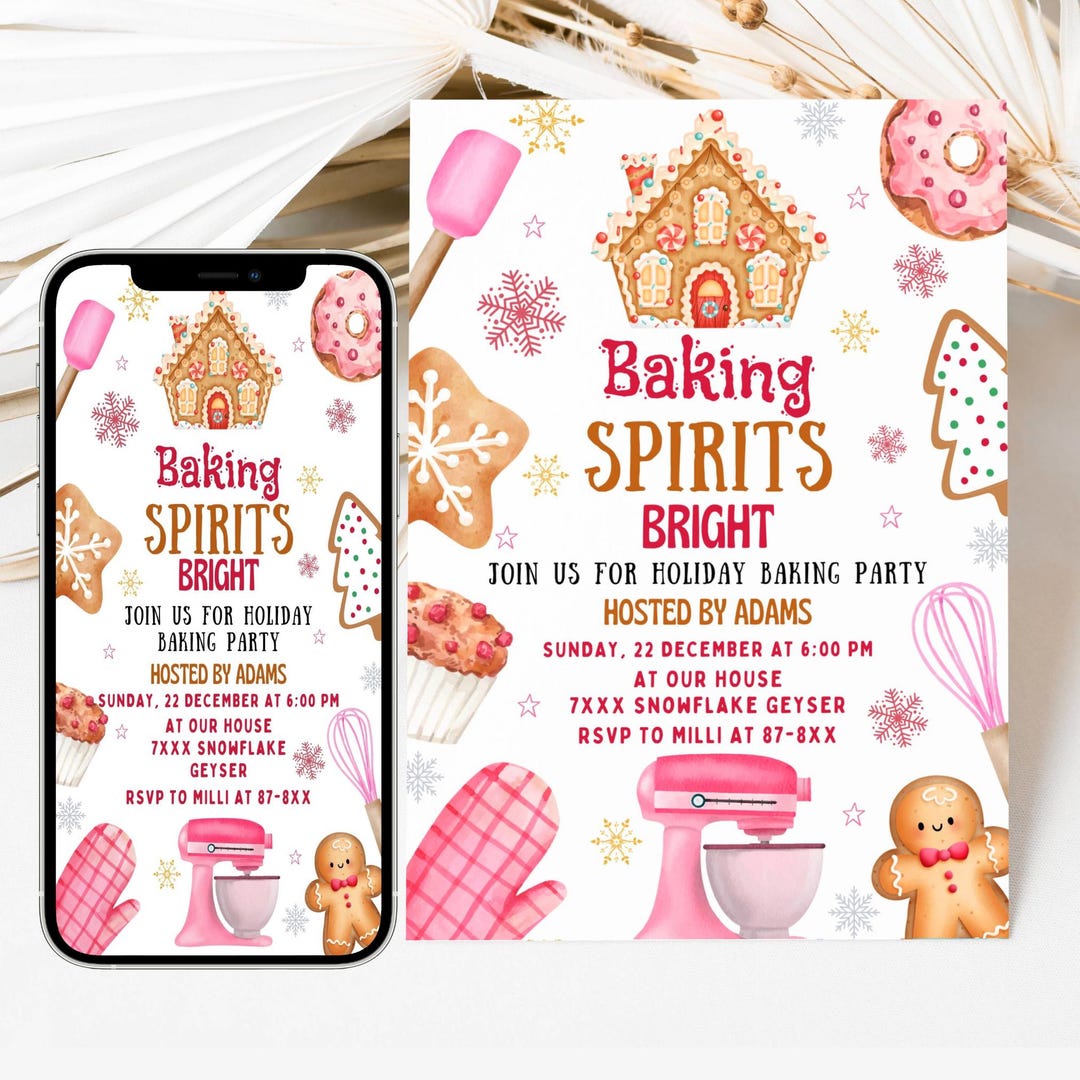 EDITABLE Christmas Baking Party Invitation Baking Spirits Bright Invite ...