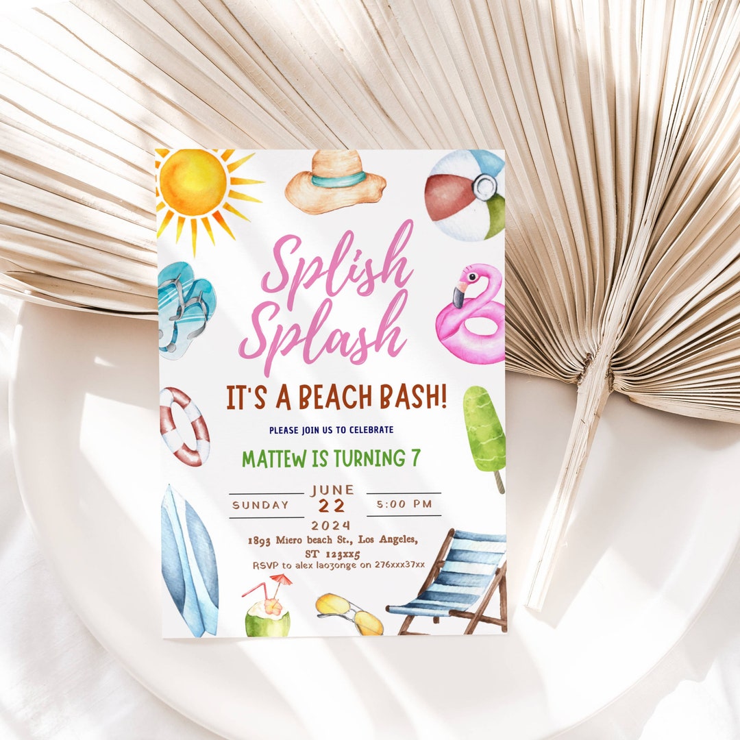 EDITABLE Tropical Splish Splash Pool Invite Birthday Party Invitation ...