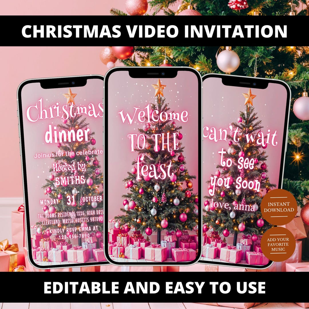 EDITABLE Digital Christmas Party Invitation, Christmas Party Video ...