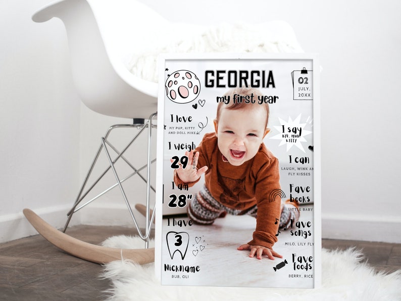 EDITABLE Baby First Year Milestone Sign, Modern 1st Birthday Milestone ...