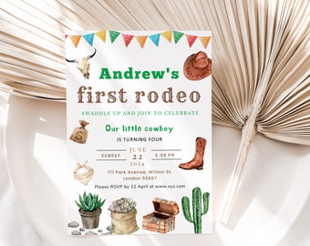 Editable My First Rodeo Invitation Cowboy Birthday Invite Wild West ...